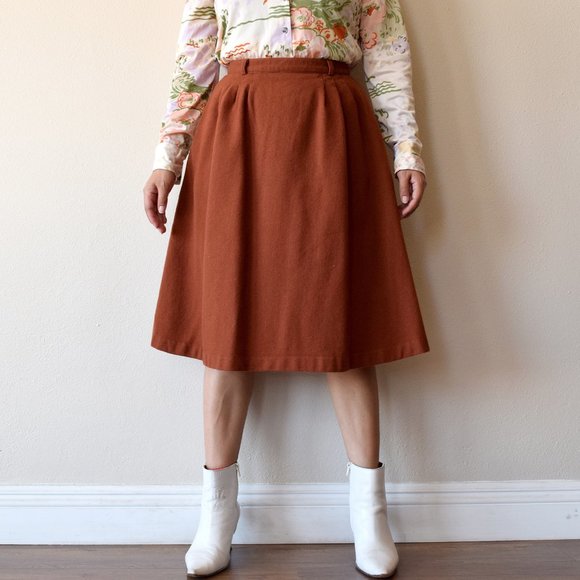 Vintage | Skirts | Vintage 7s Rusty Burnt Orange Wool Autumn A Line ...